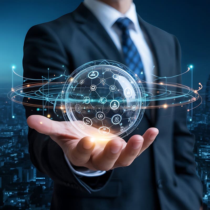 Businessman Holding a Digital Globe Representing Global Network ...