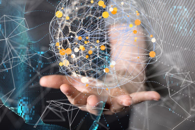 Businessman Holding a Digital Render of a Global Network Stock ...
