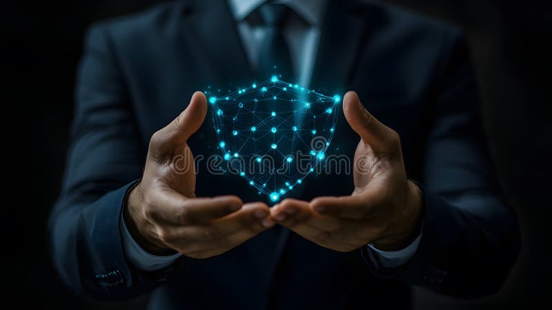 Businessman Holding Digital Shield Hologram Cybersecurity and Data ...