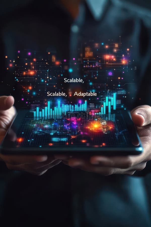 Businessman Holding a Digital Tablet Displaying Data and Analytics ...