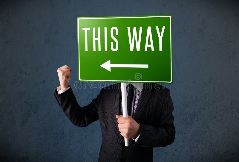 Businessman Holding a Direction Sign Stock Image - Image of green, boss ...