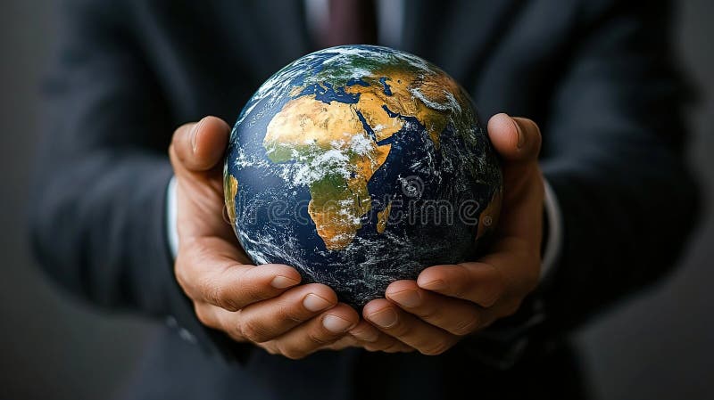 Businessman Holding Earth, Symbolizing Global Responsibility Stock ...