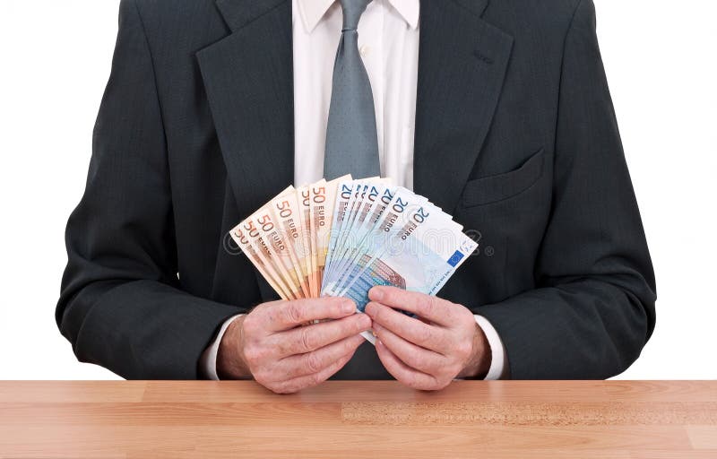 Businessman Holding Euros Cash Stock Image - Image of desk, banknotes ...
