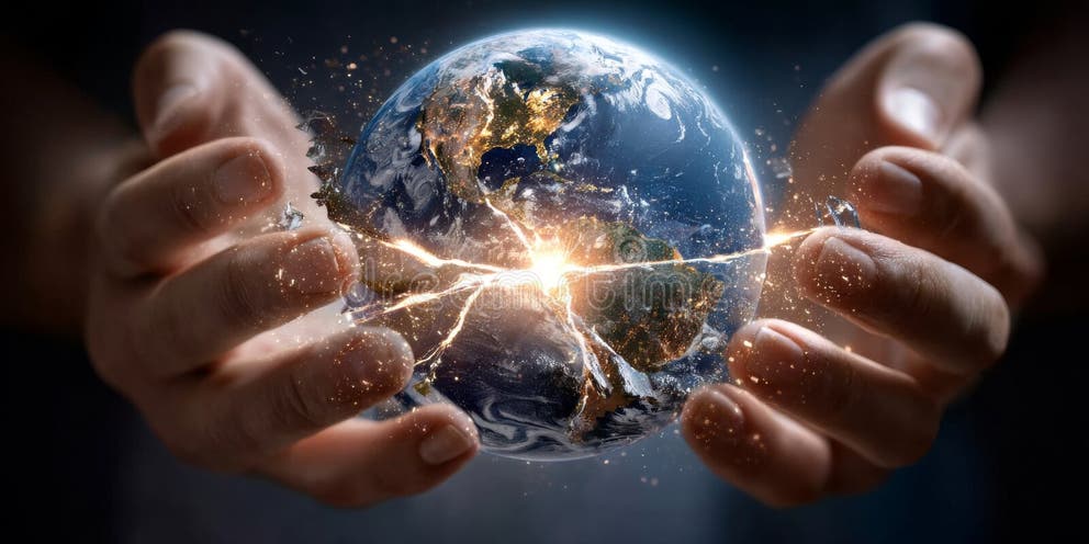 Businessman Holding Exploding Planet Earth in His Hands Stock ...