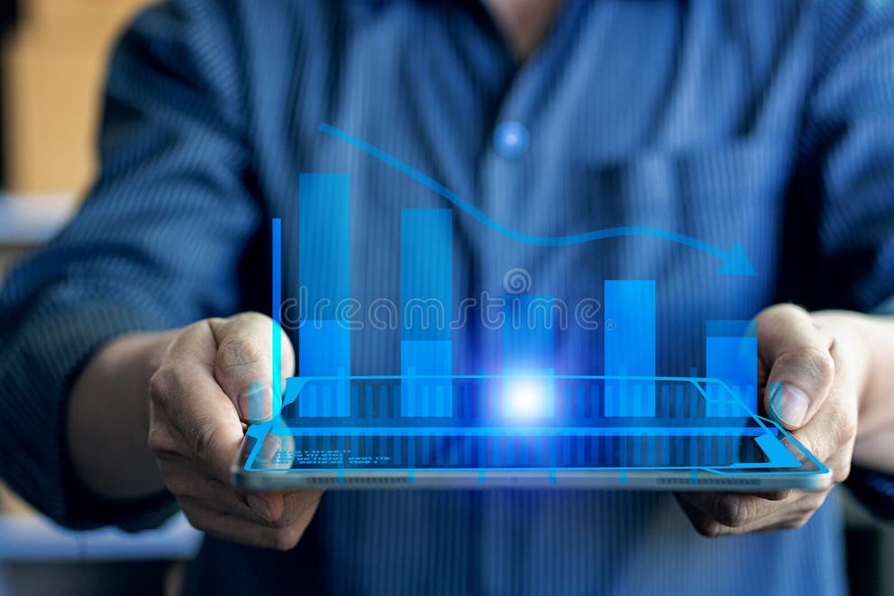 Businessman Holding a Falling Graph with a Collapsed Financial Graph ...