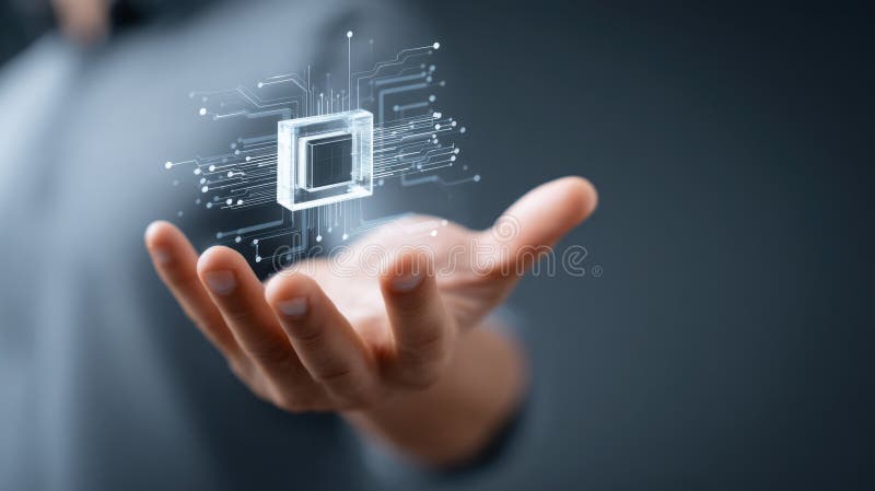 Businessman Holding Futuristic Cpu with Data Circuit in Hand, System ...