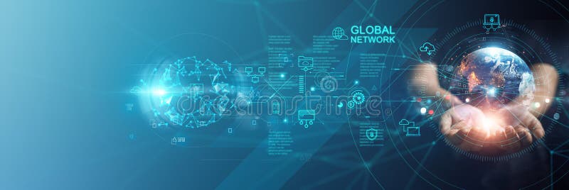 .Businessman Holding Global Business Network and Data Exchanges ...