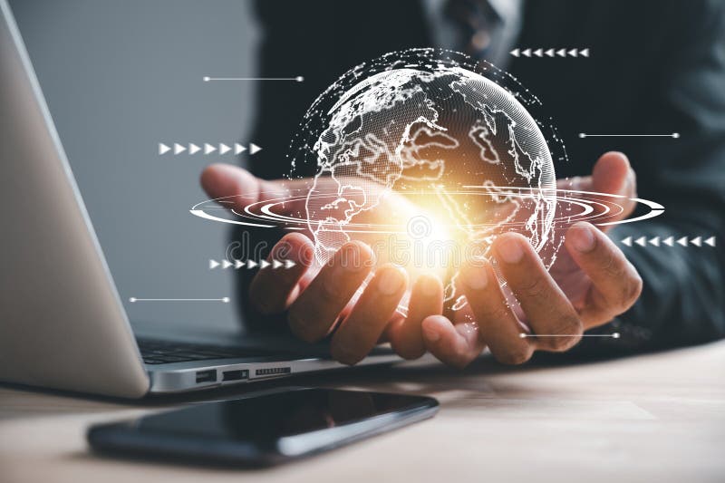 Businessman Holding Global Network Connection Stock Image Image Of