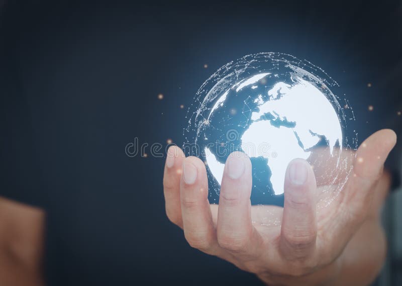 Businessman Holding Global Network Connection. Big Data Analytics and ...