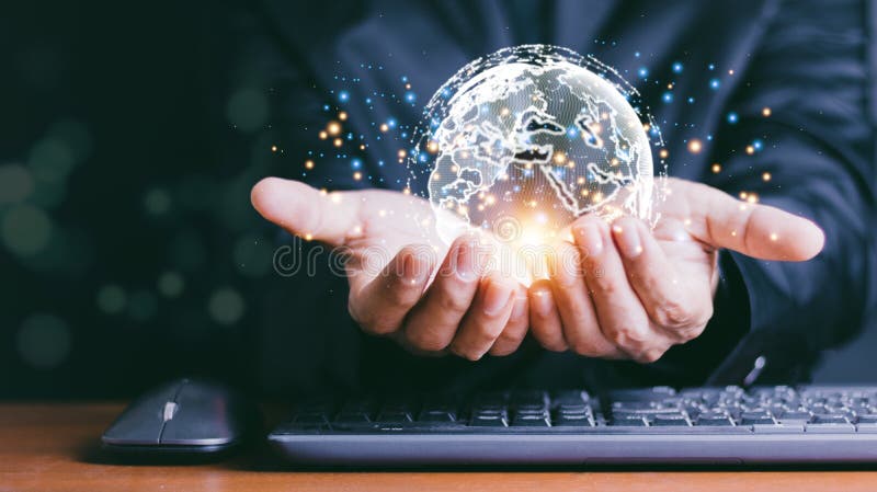 Businessman Holding Global Network Connection. Big Data Analytics and ...
