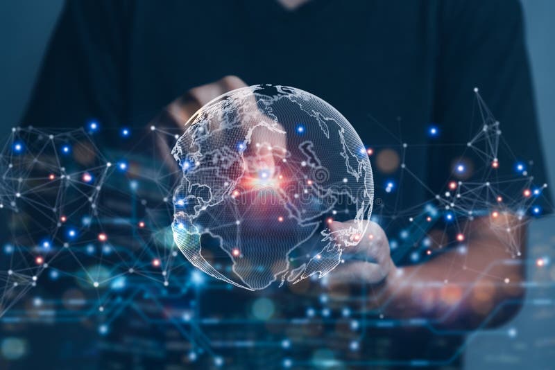 Businessman Holding Global Network Connection. Big Data Intelligence ...