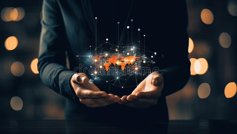 Businessman Holding Global Network Connection in His Hands Stock ...