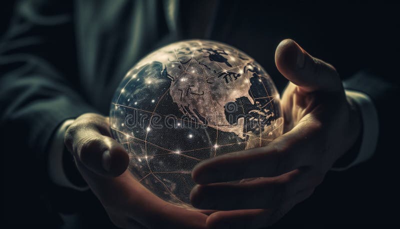 A Businessman Holding a Glowing Globe Symbolizes Global Success ...