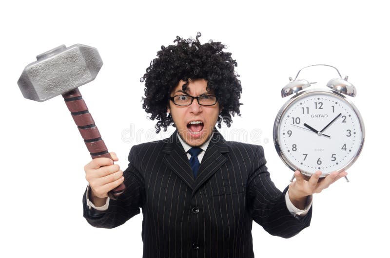 Businessman Holding Hammer and Alarm Clock Stock Photo - Image of ...