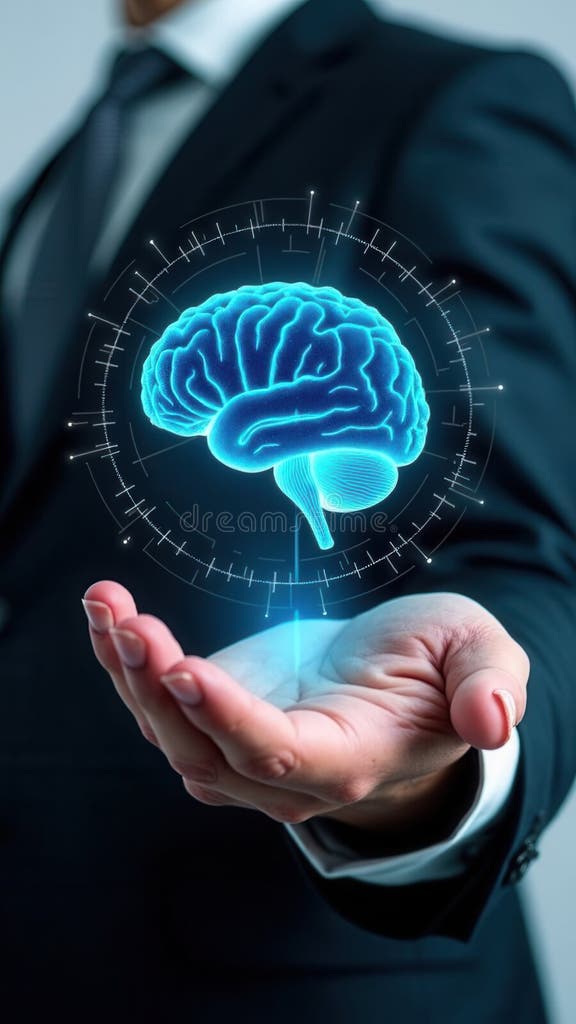 Businessman Holding in Hand Data of Brain Digital. Artificial ...