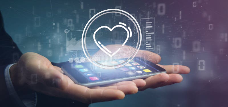 Businessman Holding a Heart Icon Surrounded by Data Stock Photo - Image ...