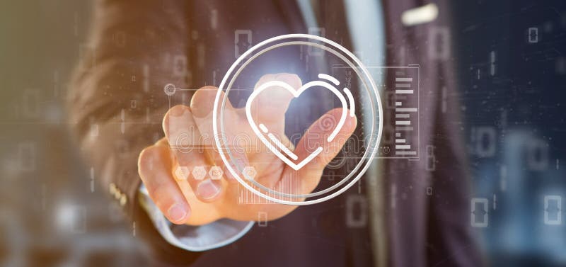 Businessman Holding a Heart Icon Surrounded by Data Stock Image - Image ...