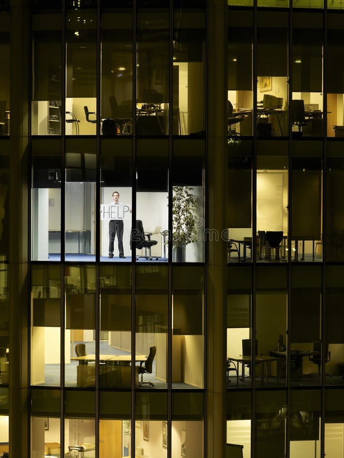 Businessman Working Late Night at Office Desk Stock Photo - Image of ...