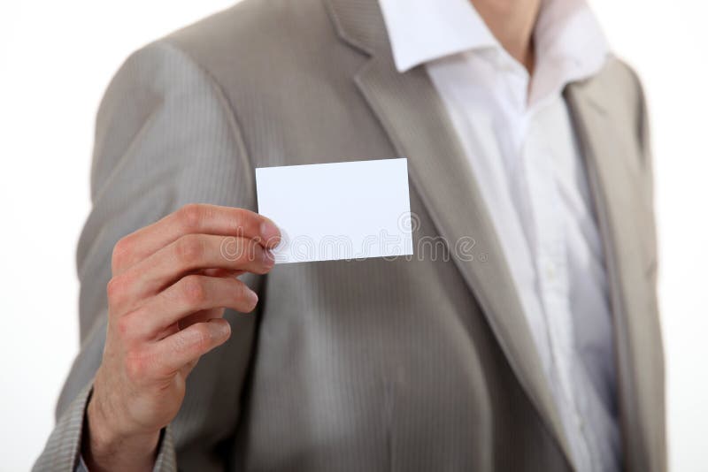 Businessman Holding His Card Stock Image - Image of identity, costume ...