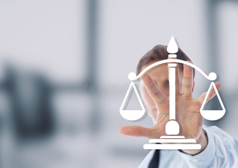 Businessman Holding Justice Icon Stock Photo - Image of internet ...