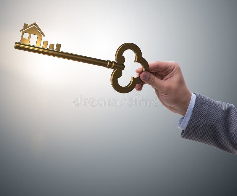 Businessman Holding Key in Real Estate Concept Stock Photo - Image of ...