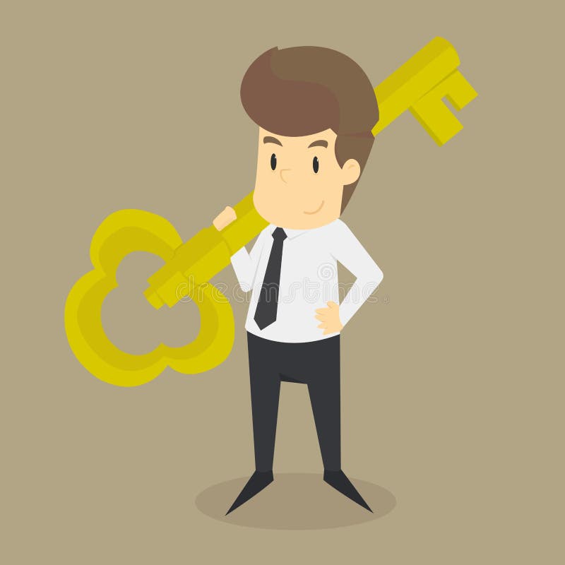 Businessman Holding a Key, Unlock Stock Vector - Illustration of ...