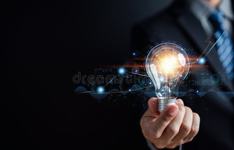 Businessman Holding Light Bulb for Business Analysis Management, Idea ...