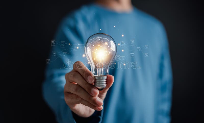 Businessman Holding Light Bulb for Mind, Creative, Idea, Innovation ...