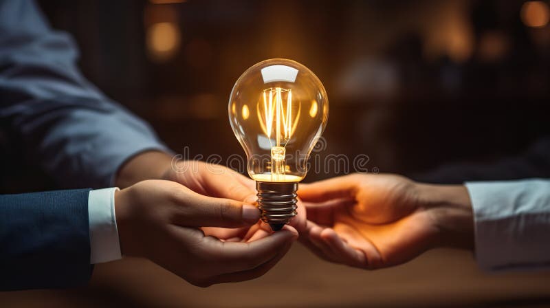 Businessman Holding Light Bulb in Office, Exemplifying Teamwork and ...