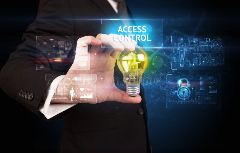 Businessman Holding a Light Bulb, Online Security Concept Stock Image ...