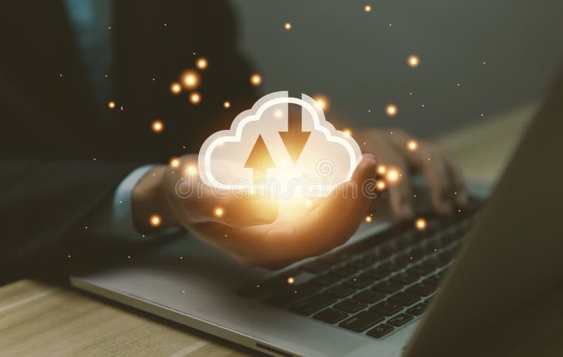 Businessman Holding a Light Bulb Showing a Diagram of Cloud Computing ...