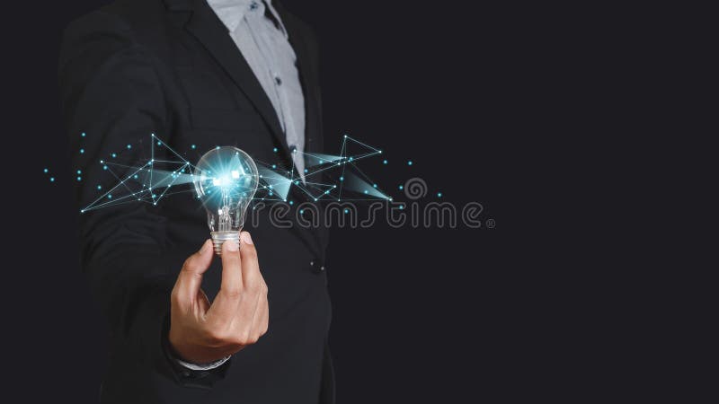Businessman Holding Light Bulbs. Creative Innovation Technology ...