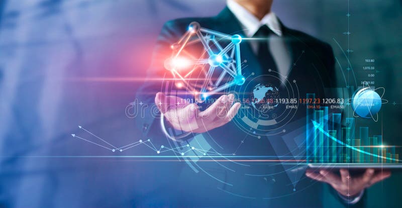 Businessman Holding Link of Global Network Connection and Analyzing ...