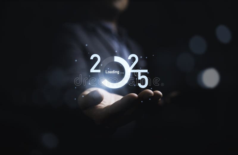 Businessman Holding 2025 with Loading Progress for Countdown of Merry ...