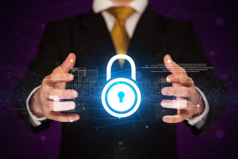 Businessman Holding Lock Graphic Stock Photo - Image of digital, hand ...
