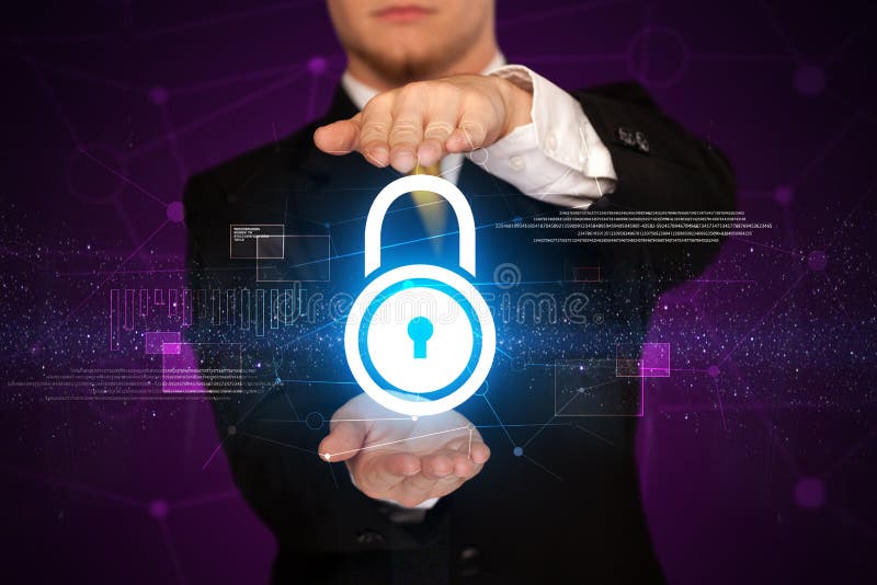 Businessman Holding Lock Graphic Stock Photo - Image of graph, person ...