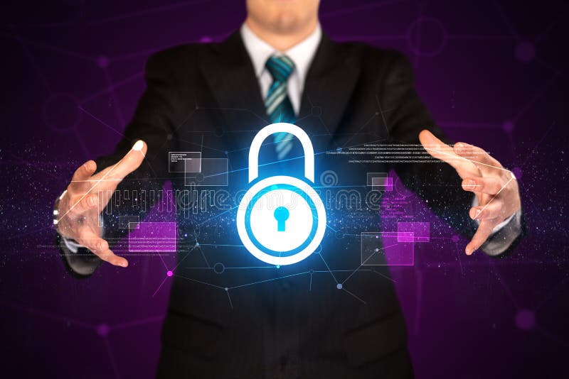 Businessman Holding Lock Graphic Stock Photo - Image of design, lock ...