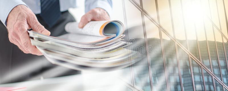 Businessman Holding Magazines; Multiple Exposure Stock Image - Image of ...