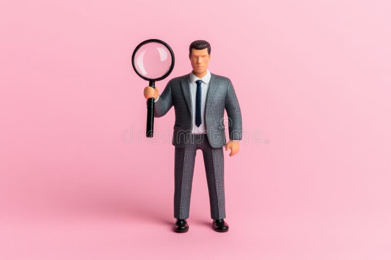 Businessman Holding Magnifying Glass, Creative Concept on Pink ...