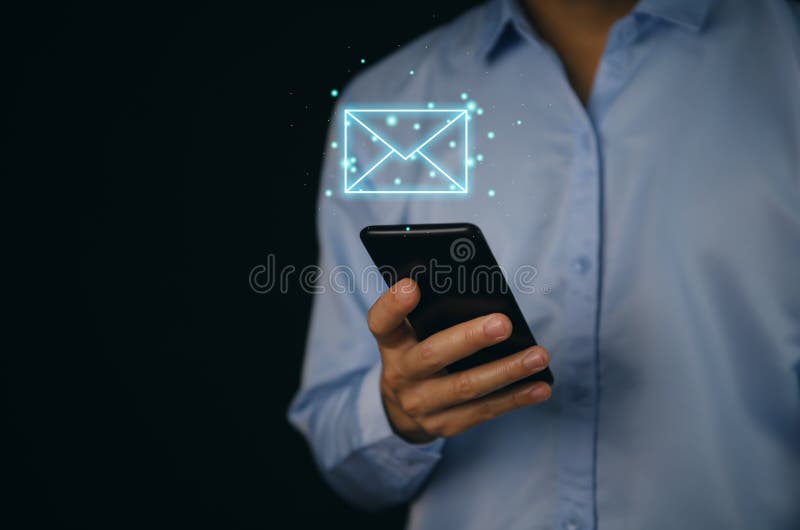 Businessman Holding Mail Icon. Electronic Mail Concept, Online ...