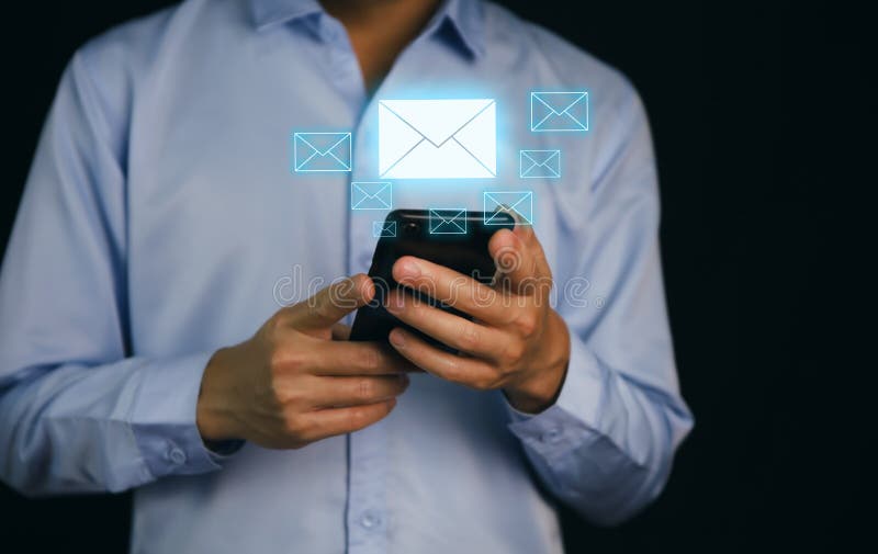 Businessman Holding Mail Icon. Electronic Mail Concept, Online ...