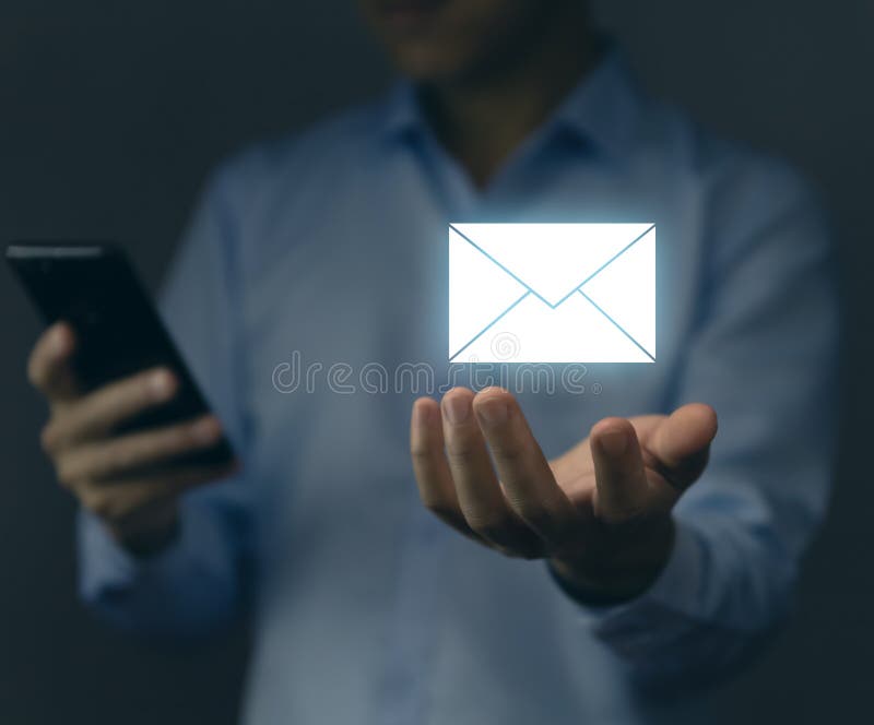 Businessman Holding Mail Icon. Electronic Mail Concept, Online ...