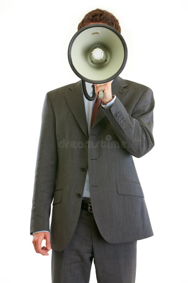 Businessman Holding Megaphone in Front of Face Stock Photo - Image of ...