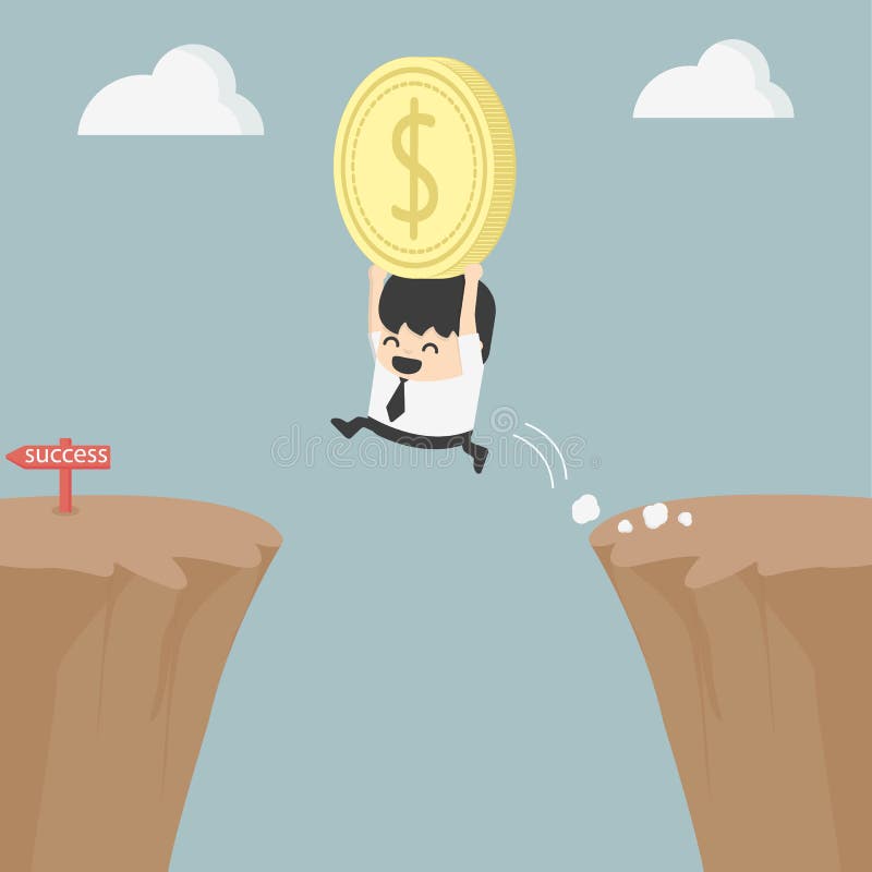 Businessman Holding Money Jumping Over the Cliff Stock Vector ...