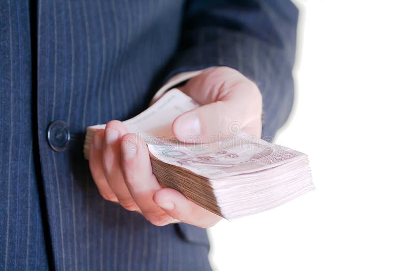Businessman Holding Money Stack Stock Image - Image of bill, exchange ...
