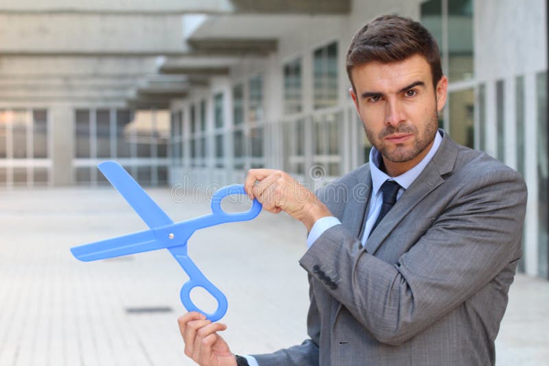 Businessman Holding a Pair of Scissors Stock Image - Image of closeup ...