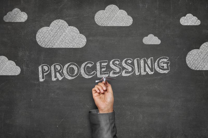 Businessman Holding Paper Plane Under Processing Text on Blackboard ...