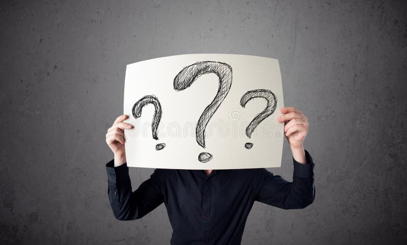 Businessman Holding a Paper with Question Marks in Front of His Stock ...