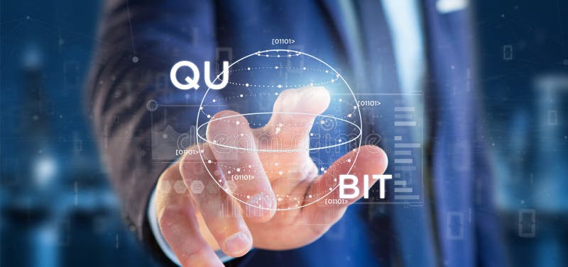 Businessman Holding Quantum Computing Concept with Qubit Icon 3d ...