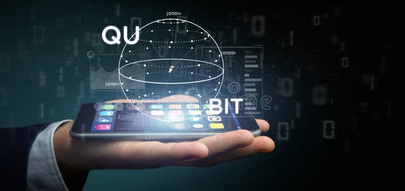 Businessman Holding Quantum Computing Concept with Qubit Icon 3d ...